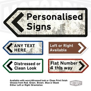 Metal Wall Sign - Personalised UK Road Direction Arrow - Custom Left ...