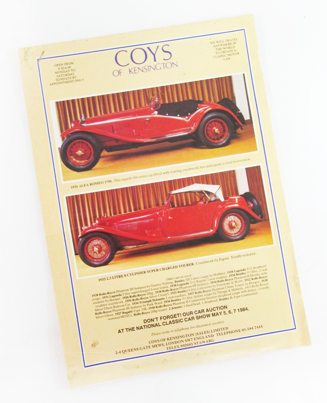 1984 Coys Of Kensington Auto Auction Flyer | eBay