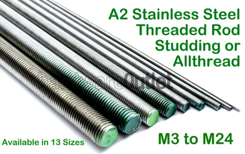 A2 STAINLESS STEEL Threaded Rod STUDDING M3 - M24 Diameter All x 1 Mtr ...