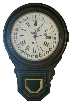 Antique E. Ingraham Wood Wall 8-Day Dew Drop Calendar Clock School ...