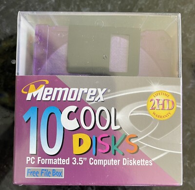 Memorex PC Formatted 3.5" Computer Diskettes 10 Cool Disks 2HD Factory ...