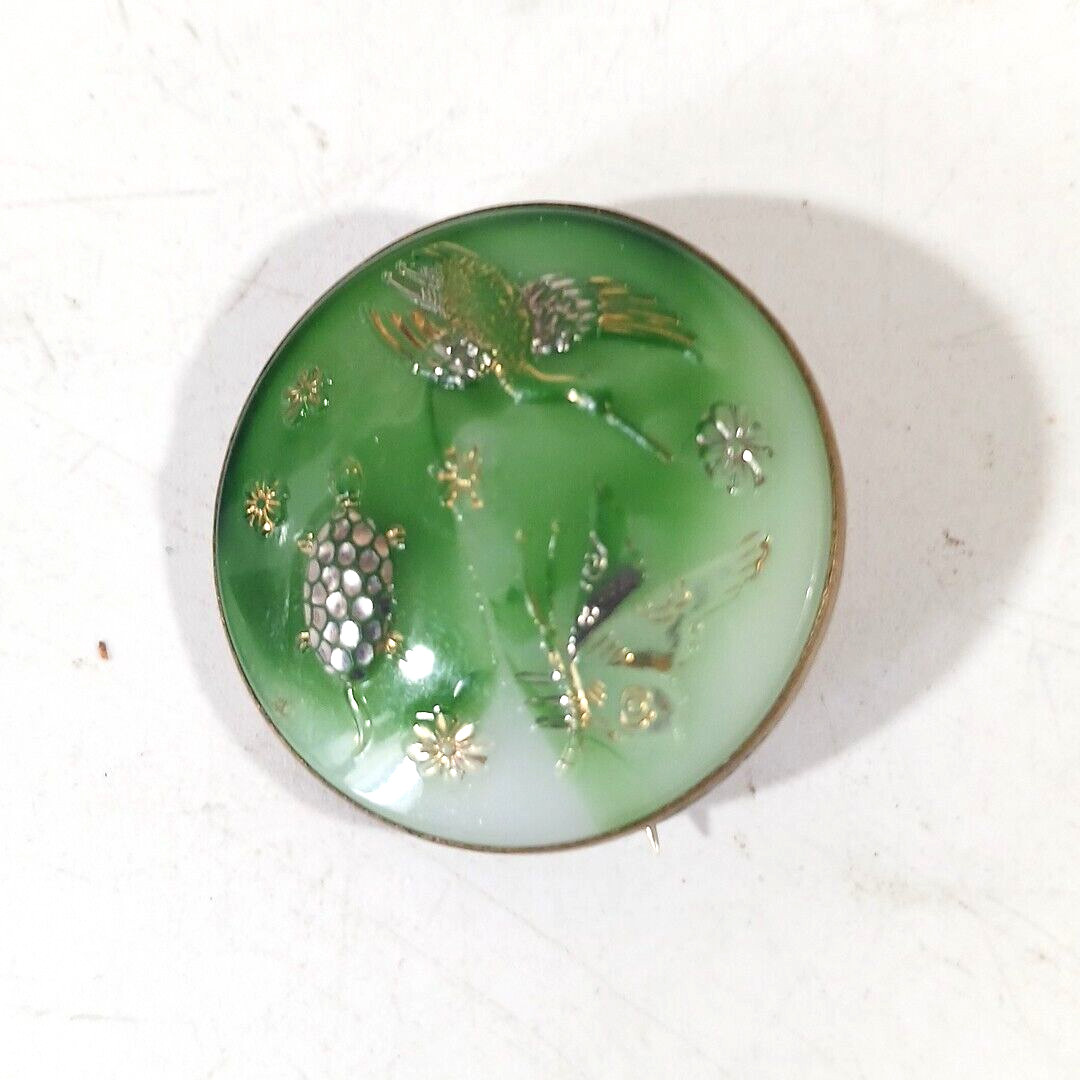 Antique Intaglio Reverse Painted Picture Glass Button… - Gem