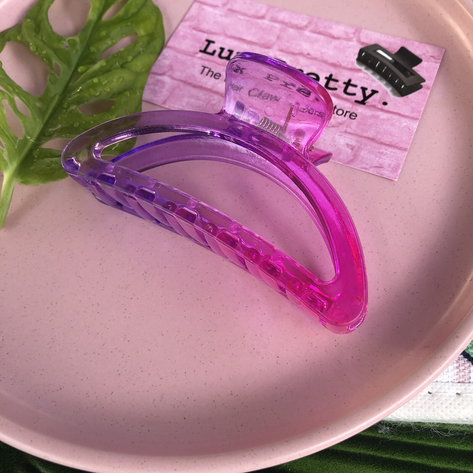 Hair Claw Clip Luxe Semi Circle Translucent Ombre Pink Purple | eBay ...