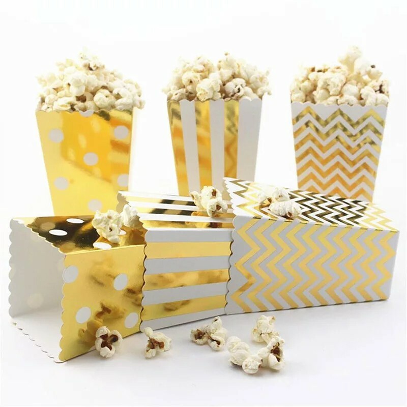 Gold 12 Pcs Set, mixed designs Pop Corn Candy Boxes Kids Birthday Party ...