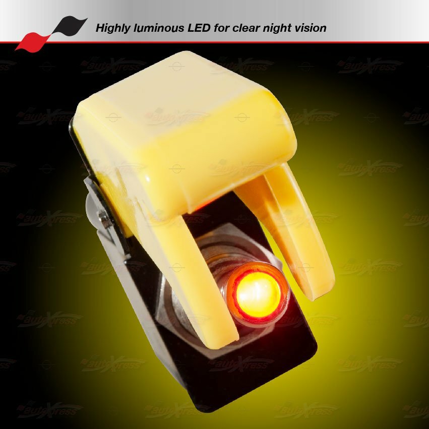 2 x RED LED On/Off Auto Toggle SPST Switch w/ SOLID YELLOW Safety ...