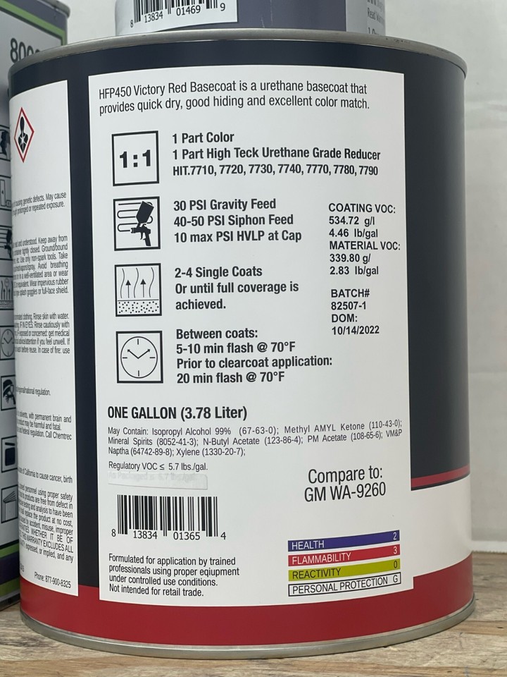 GM Chevrolet wa 9260/u9260/9260 Gal Victory Red Basecoat, Gal Reducer ...