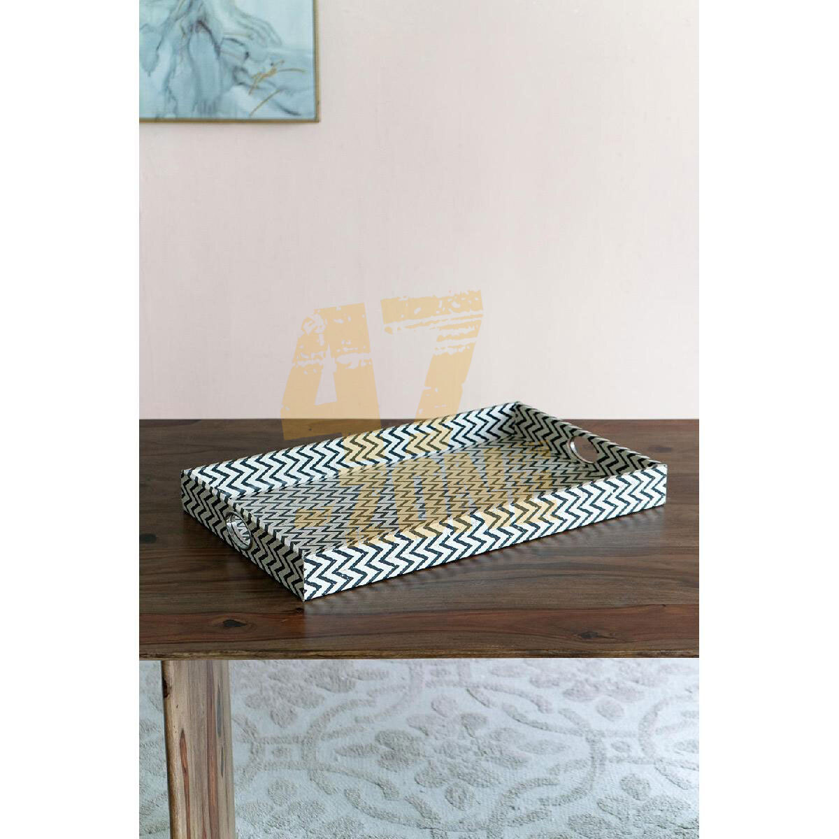 S/2 Hanley Geometric Trays Black White Indoor Outdoor Tabletop Home ...