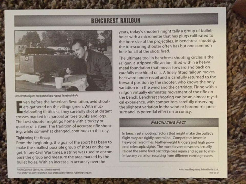 Benchrest Railgun rifle; Classic Firearms Photo Card from Atlas, exc. f ...