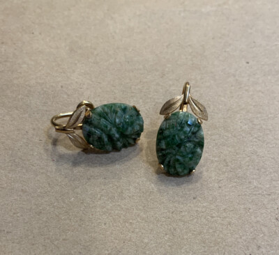 Vintage Mid Century Van Dell 12K GF Screw Back Etched Jade Earrings. G1 ...
