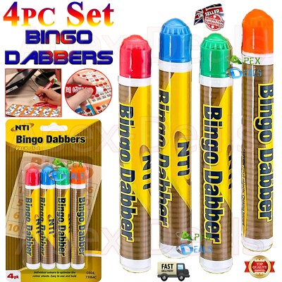 4 x Bingo Dabbers Marker Pens Mixed Colours Sponge Nib Non Drip Ink ...