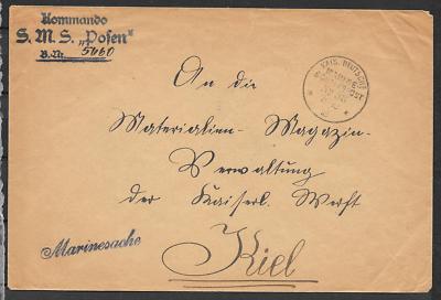 German Reich 1918 Shipcover Kaiserliche Deutsche Marine SMS POSSEN to ...
