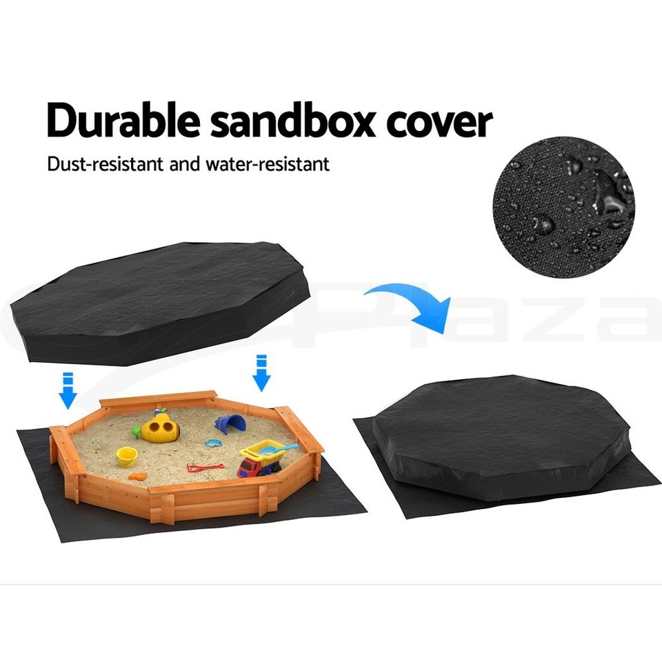 Keezi Kids Sandpit Wooden Play Large Round Outdoor Sand Pit Box with ...