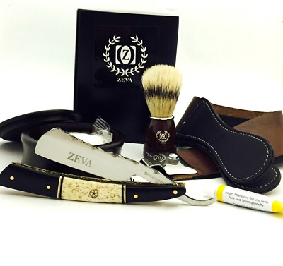 NEW BUFFALO HORN CAMEL BONE STRAIGHT EDGE RAZOR 7 PC SHAVING SET KIT ...