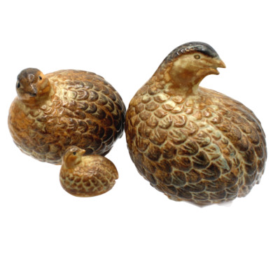 Vintage Set of 3 Ceramic Pottery Brown Quail Family Bird Figurines Made ...