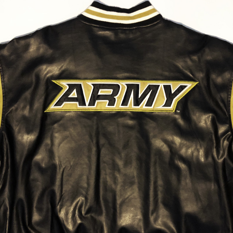 Men's Varsity Jacket Football Leather Coat Army Black… - Gem