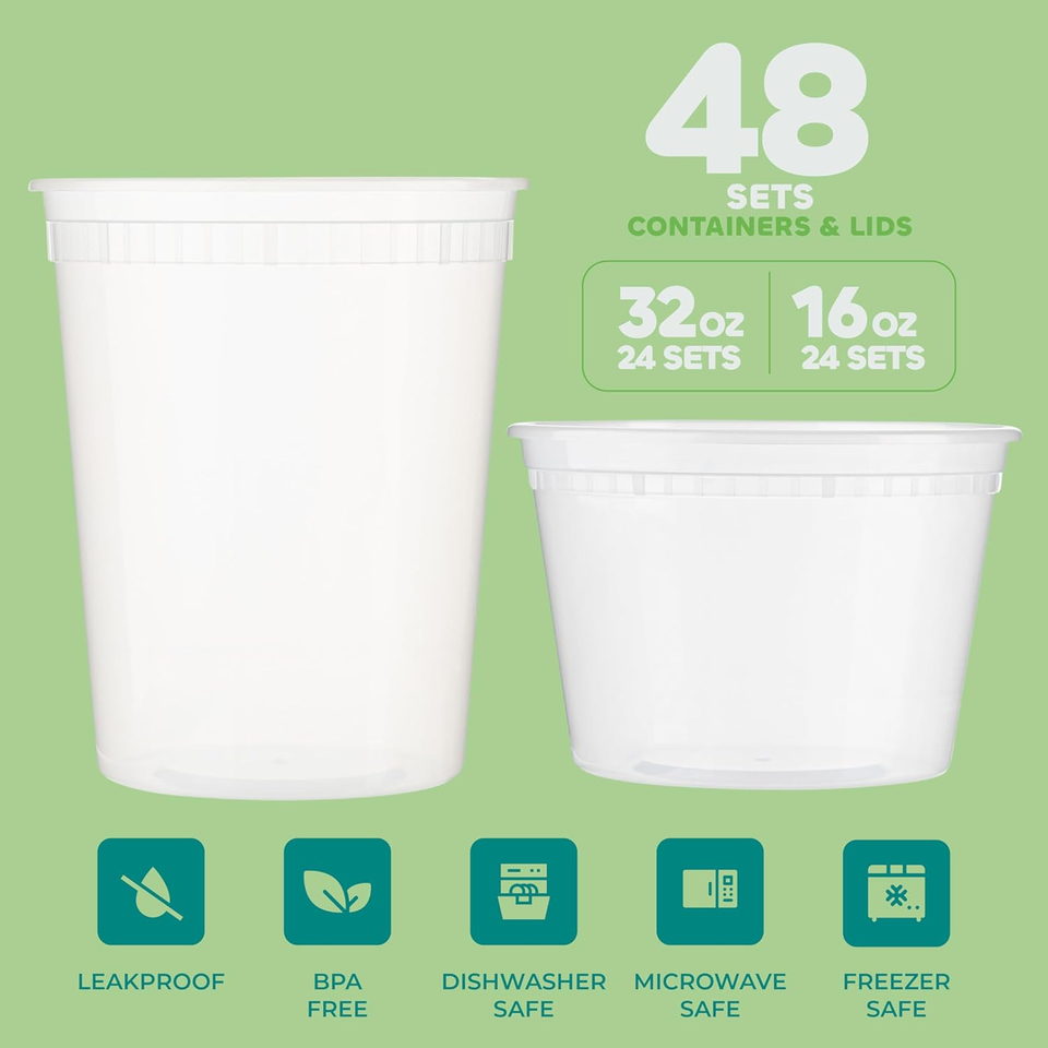 Joyserve Deli Food Storage Containers with Lids - (48 Sets) 24-32 Oz ...