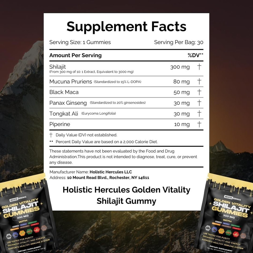 Holistic Hercules Himalayan Gold Shilajit Gummies with Ashwagandha ...