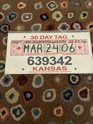 2006 Kansas TEMP Tag License Plate 30 Day Temporary 639342 cardboard ...