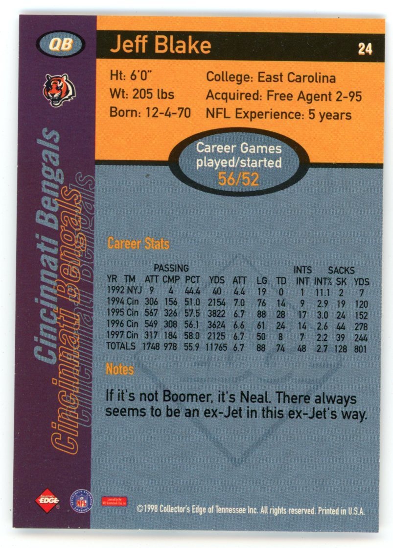 1998 Collector's Edge 1st Place - #24 Jeff Blake for sale online | eBay