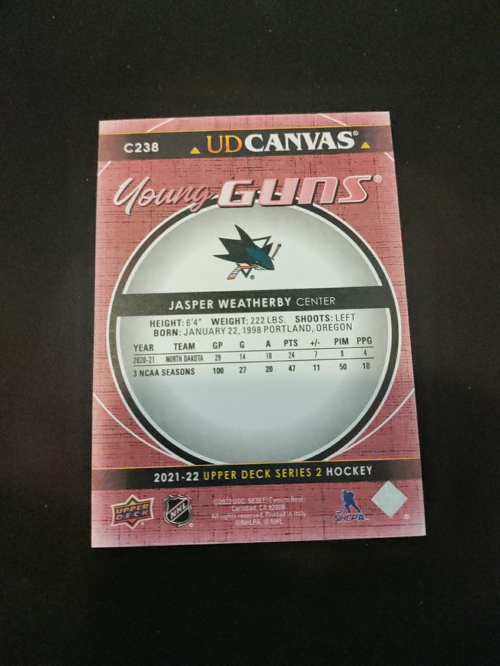 Jasper Weatherby 2021-22 Upper Deck Young Guns Canvas Card #C238 | eBay