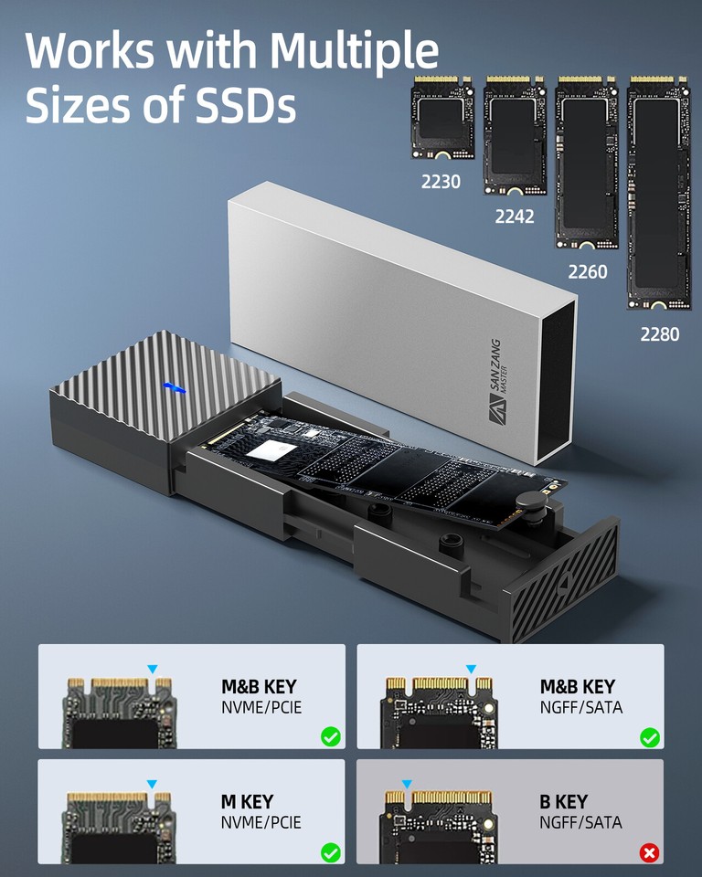 M2 SSD Hard Case NVME PCIe Enclosure M.2 to USB Type C 3.2 GEN2 M Key ...