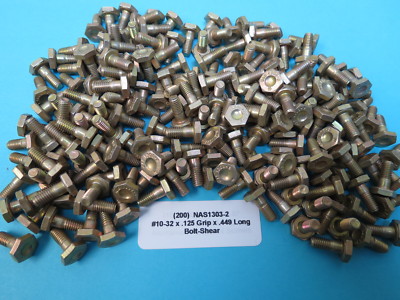 (200 each) NAS1303-2 Aircraft Aerospace Shear Bolts 3/16” #10-32 x 15/ ...