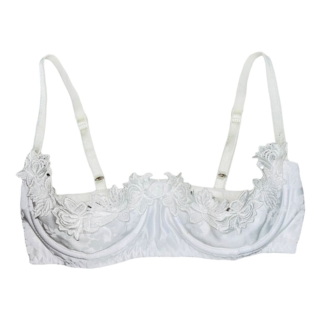 Vintage Women's Empire Bra 38 A B White Nylon Jacquard Demi Floral ...