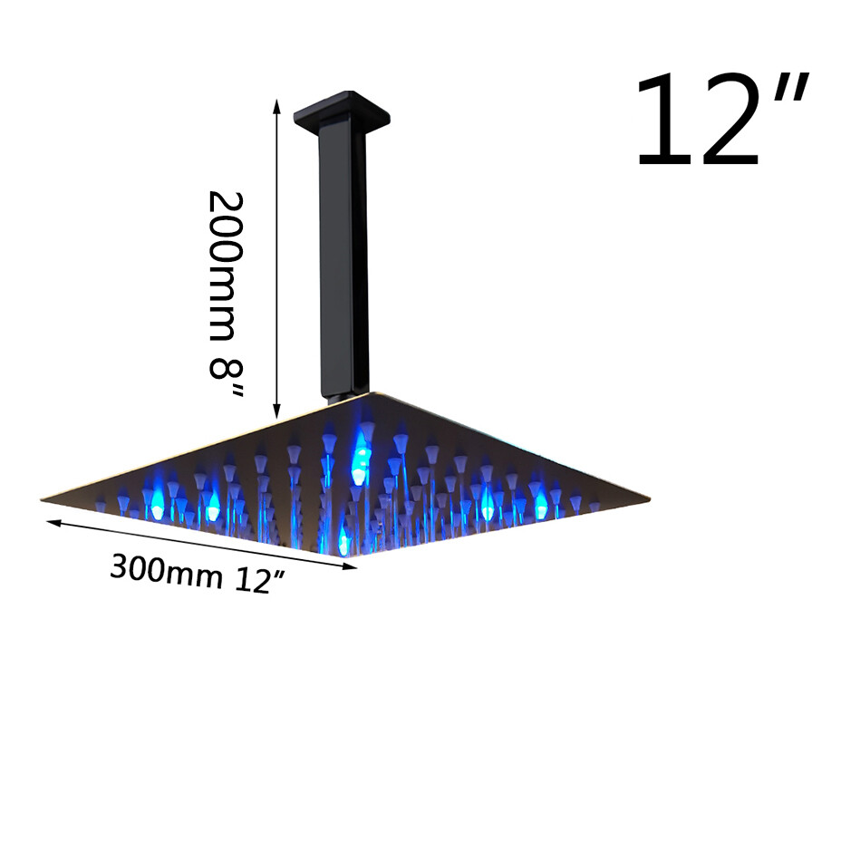 8/10/12"Black Bathroom Rainfall Shower Head Ceiling Mount Taps LED ...