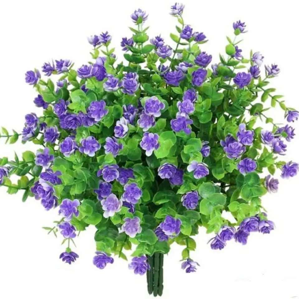 Purple Artificial Flowers Fake Outdoor UV Resistant Shrubs Plants ...