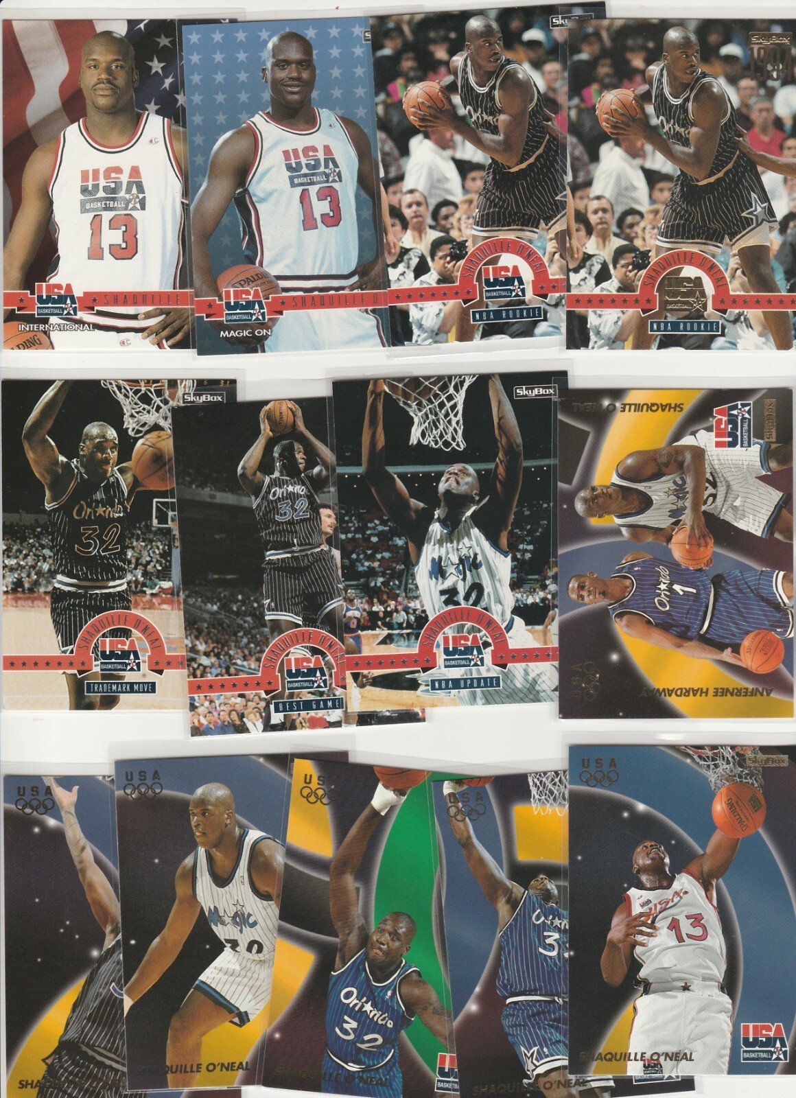 SHAQUILLE O'NEAL 90'S RAINBOW LOT SKYBOX USA (13) DIFF W/ 1 GOLD INSERT ...