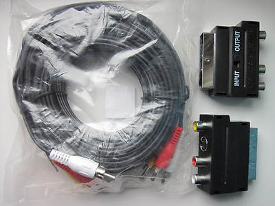 15m SCART LEAD TO PLUG CABLE DVD AV-TV 15m METRE 3 PHONO RCA EXTENSION ...