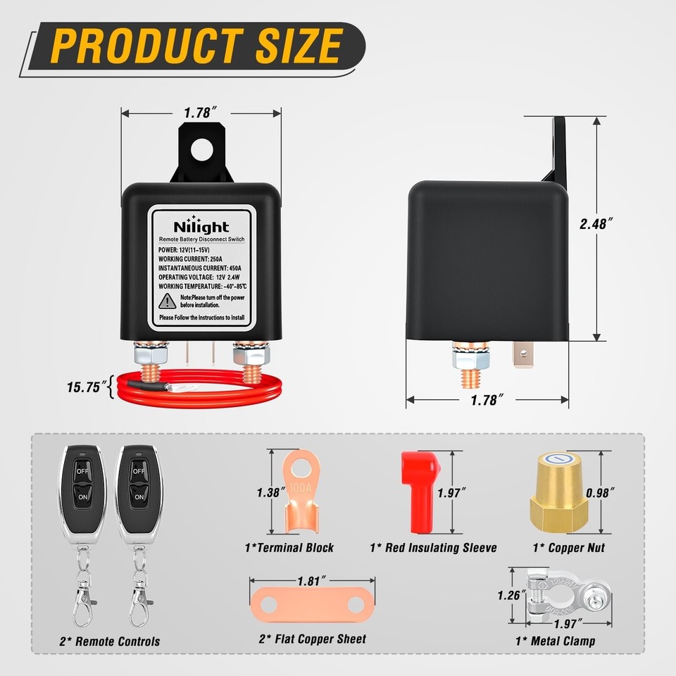Nilight Remote Battery Disconnect Switch Car Anti-Theft Kill Switches ...
