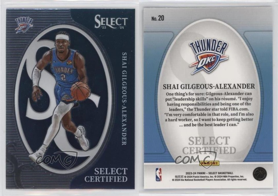 2023-24 Panini Select Select Certified Shai Gilgeous-Alexander #20 0t2 ...