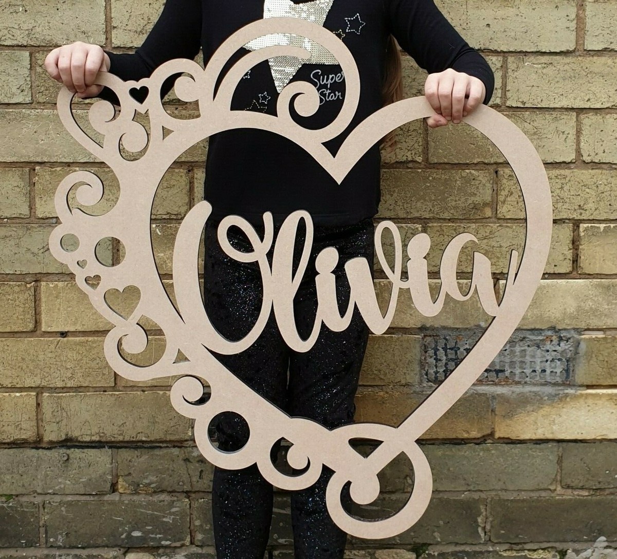 Wooden Heart With Names Customized Wood Heart Cutout Stand With