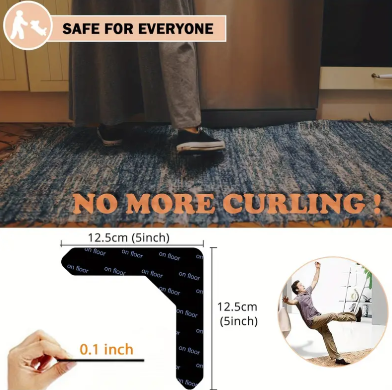 4pcs Carpet Mat Adhesive Grippers Non Slip Rubber Rug Sticker Reusable ...
