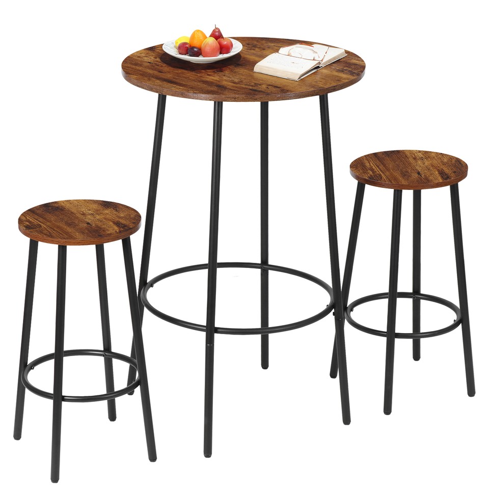 3 Piece Small Dining Table Set Round Bistro Counter Height Bar Table ...