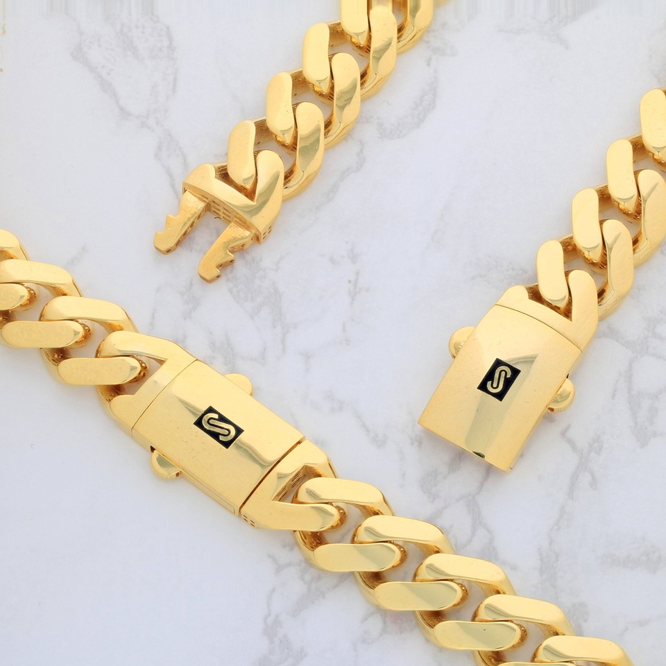 10K Yellow Gold Miami Cuban Royal Monaco Chain 5mm-20mm Necklace ...