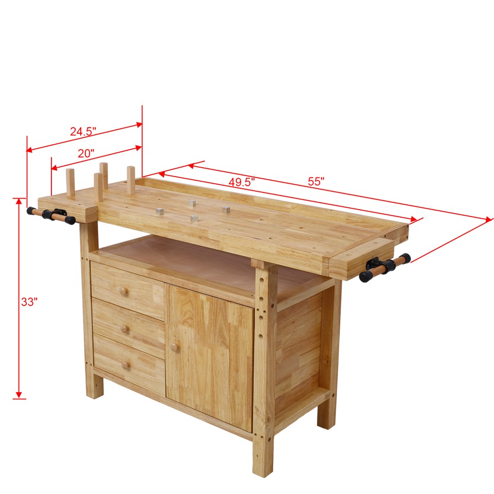 Wood Workbench Wooden Work Bench Workstation Table for Garage Workshop ...