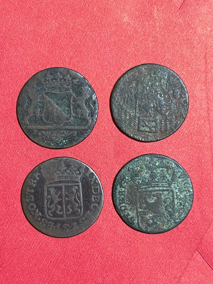 Lot Of 4 Diff Province / REVERSES Dutch VOC 1 Duit New York Penny 1700s ...