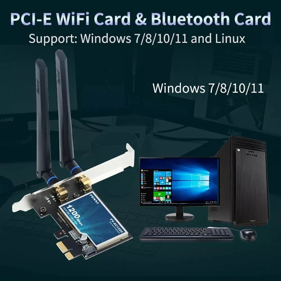 Dual Band PCI-E Wireless Bluetooth Network Card AC1200 Desktop PCIe ...