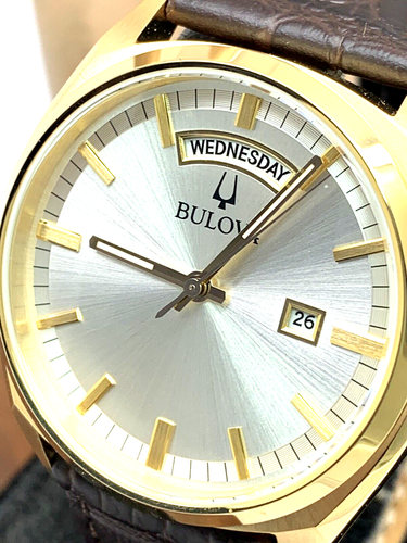 Bulova Men's Watch 97C106 Silver Tone Dial Brown Leather Strap For ...