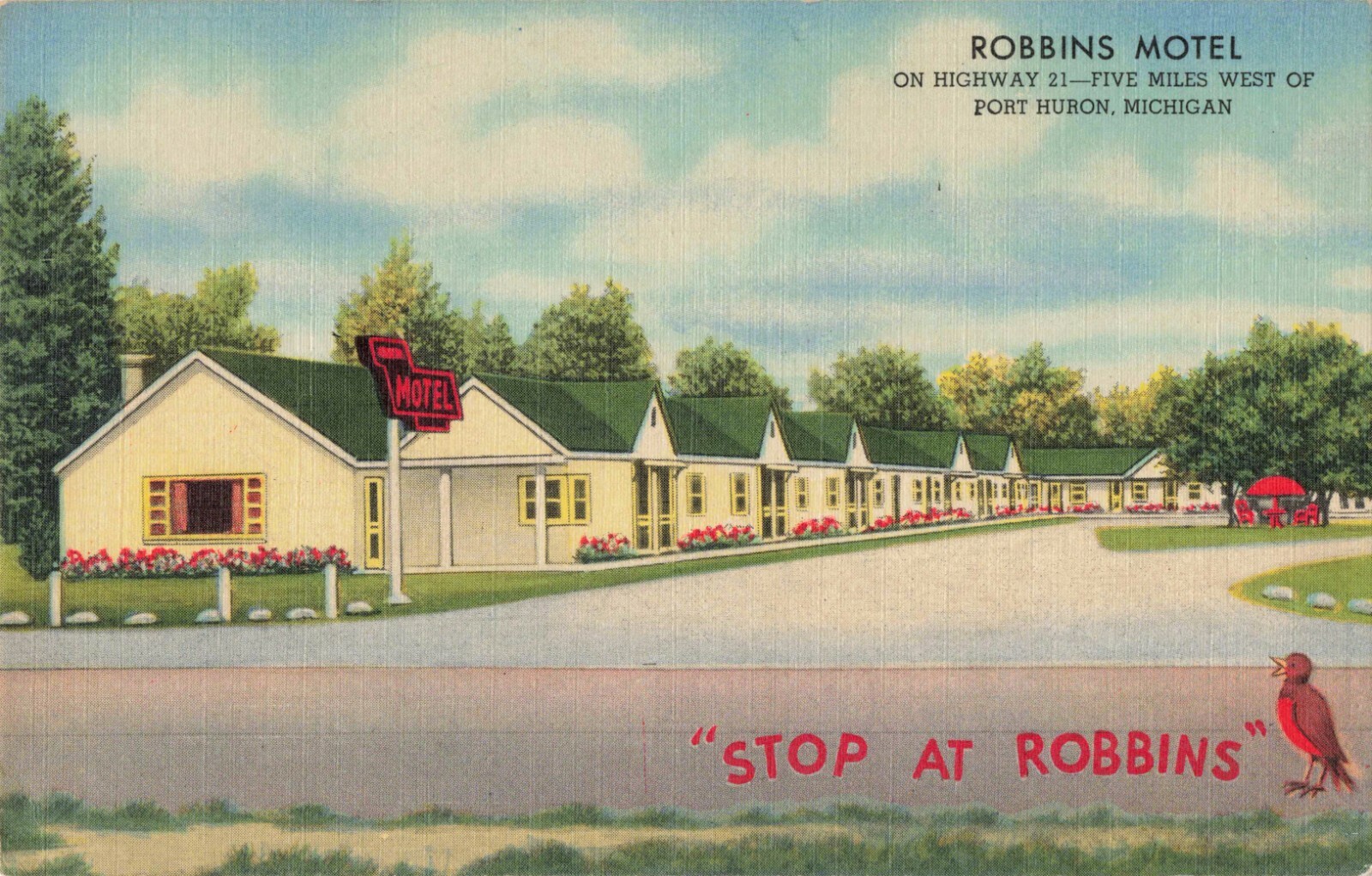 Port Huron, Michigan Postcard ROBBINS MOTEL Highway 21 Roadside Linen ...