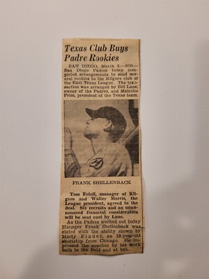 Frank Shellenback San Diego Padres 1937 Baseball Picture Panel | eBay