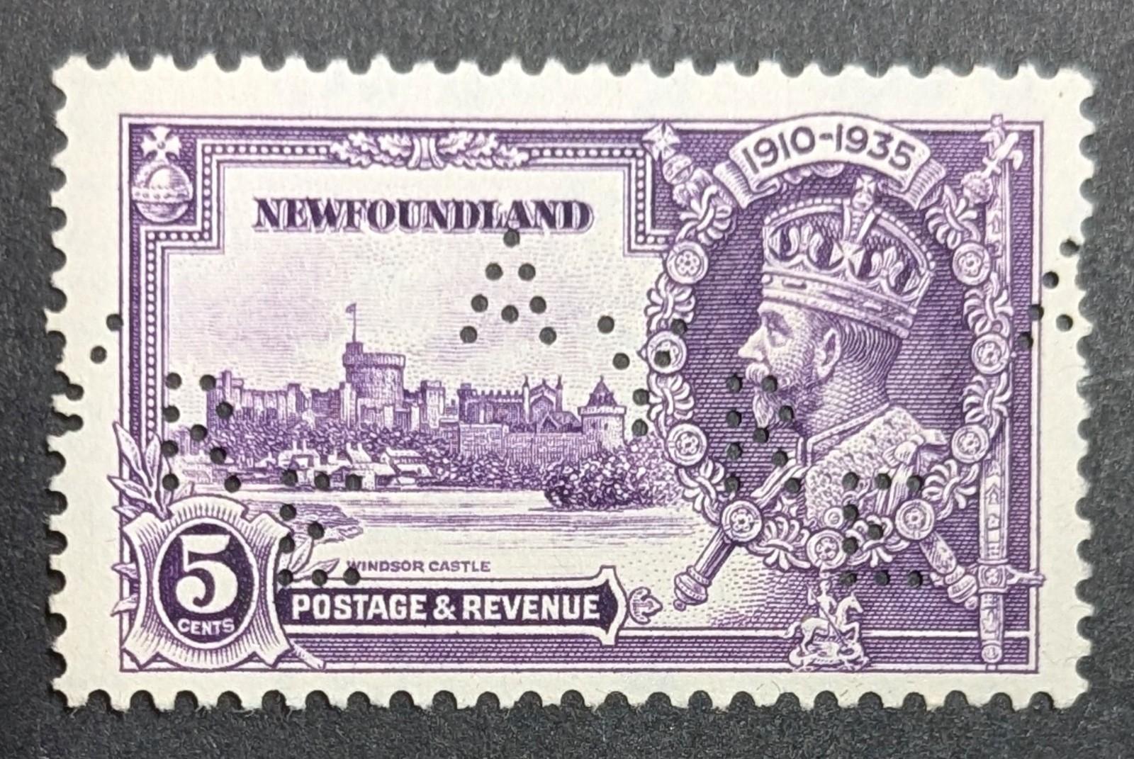 NEWFOUNDLAND Pre Confederation Canada PERFIN Windsor Castle Stamp (N517 ...