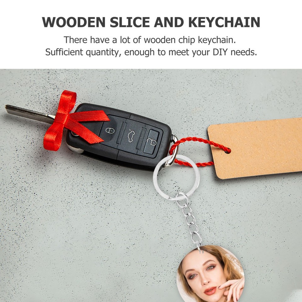 50 Pcs Circle Key Chain Blank Engraving Keychain Natural Wood Slices ...
