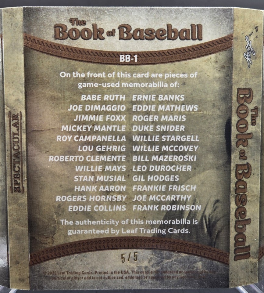 25 Leaf Spectacular 24 Player Game-Used Relic Book - Ruth, Dimaggio ...