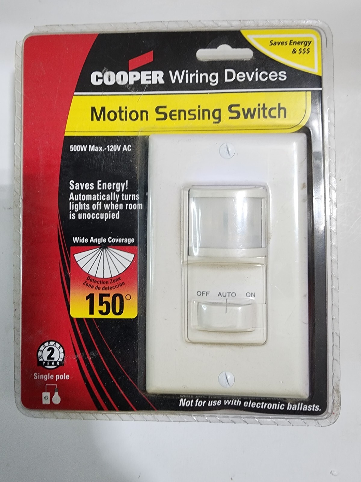 Cooper Motion Sensing Switch 120v AC 500w Max Single Pole for sale ...