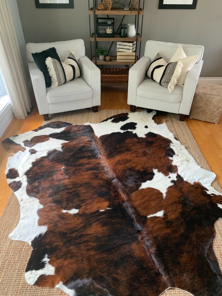 Tricolor Cow Hide Skin Leather Rug - Average Size 7X6 feet - New ...