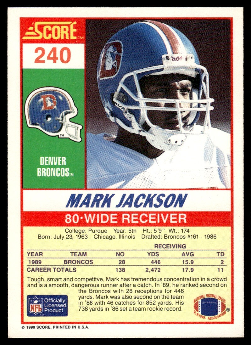 1990 Score Mark Jackson Denver Broncos #240 | eBay