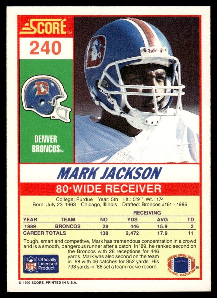 1990 Score Mark Jackson Denver Broncos #240 | eBay